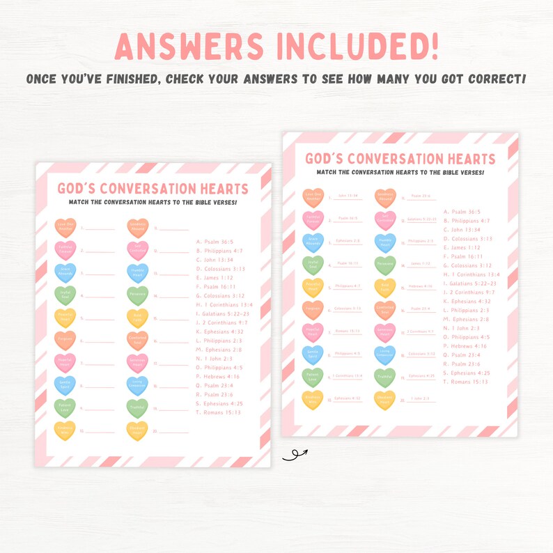 God's Conversation Hearts Bible Match Game, Valentine Bible Match Party ...