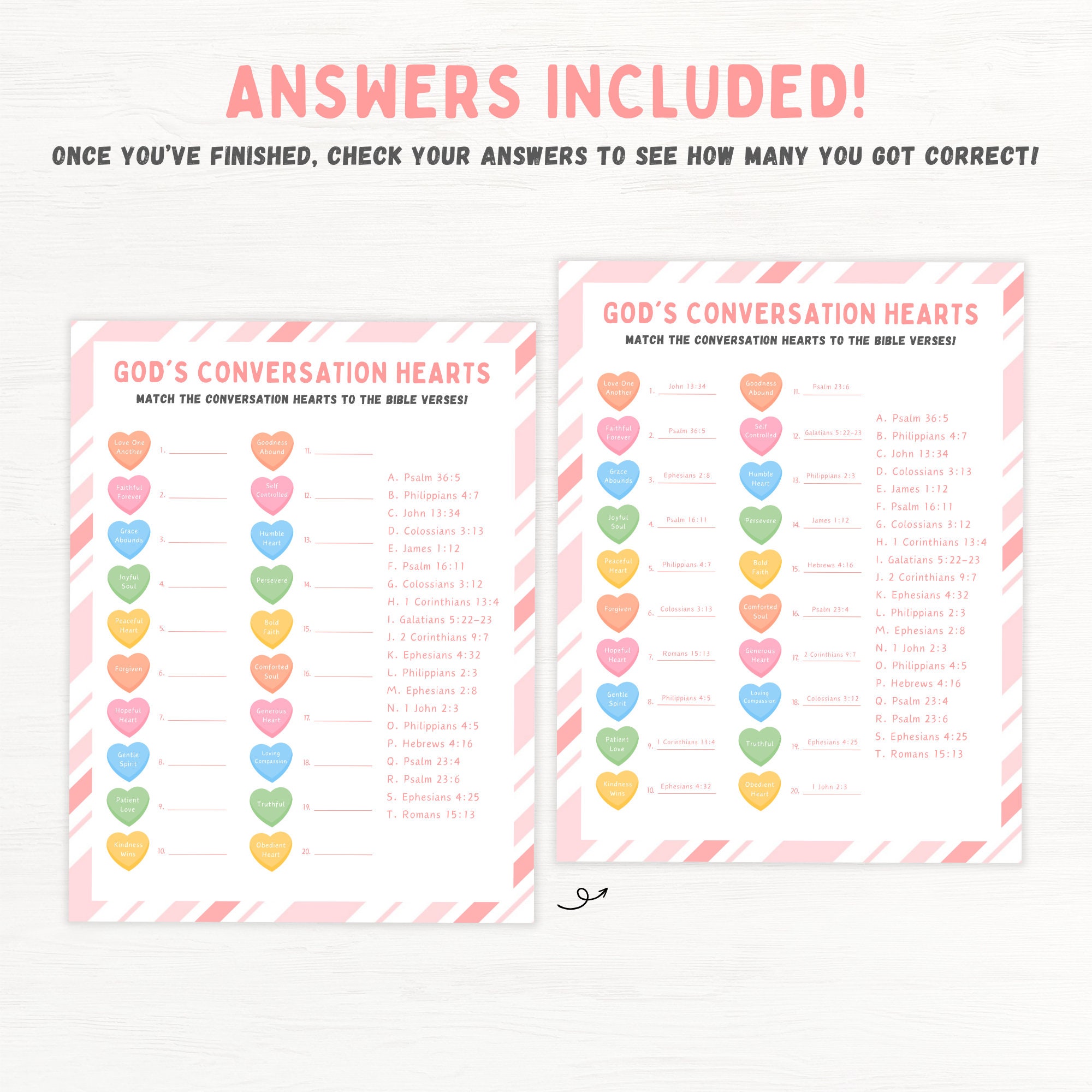 God's Conversation Hearts Bible Match Game, Valentine Bible Match Party ...