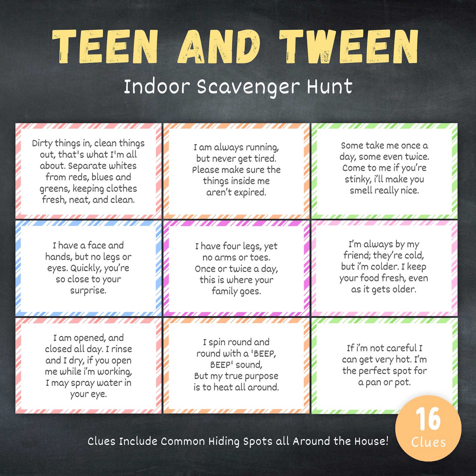 Indoor Teen and Tween Scavenger Hunt, Treasure Hunt Game Clues for ...