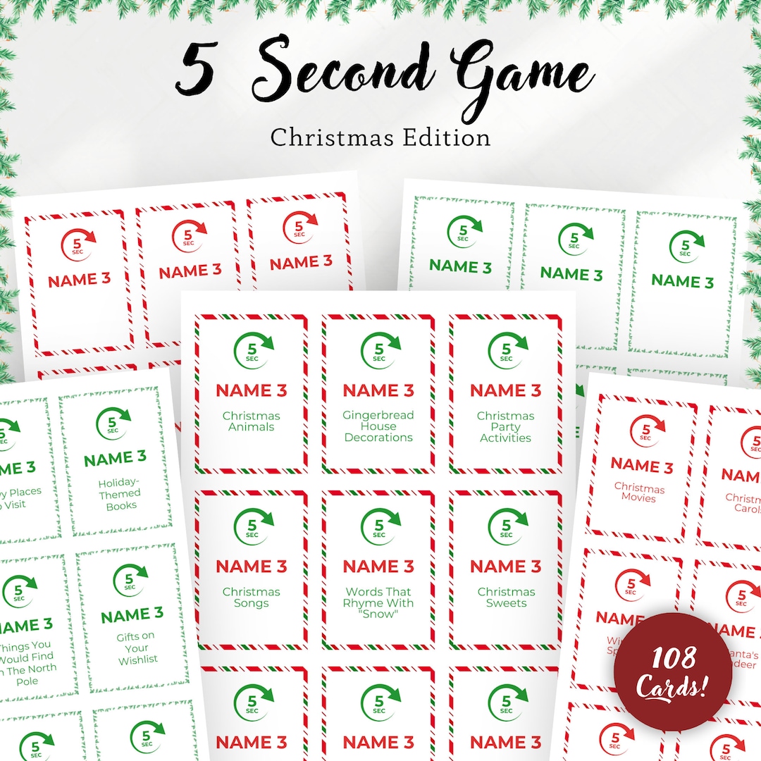 Christmas 5 Second Game, Christmas Party Game, Christmas Game Cards ...
