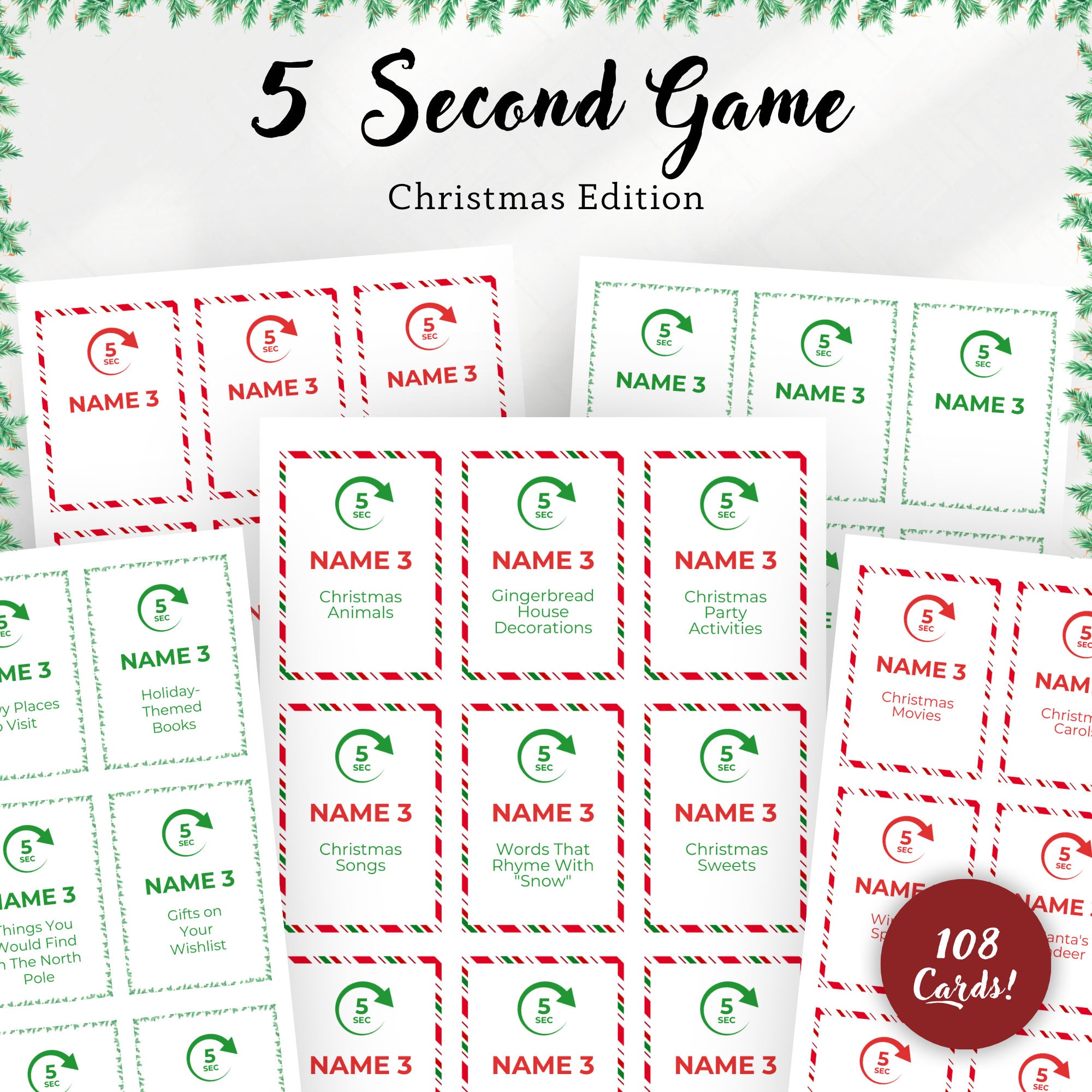 Christmas 5 Second Game, Christmas Party Game, Christmas Game Cards ...
