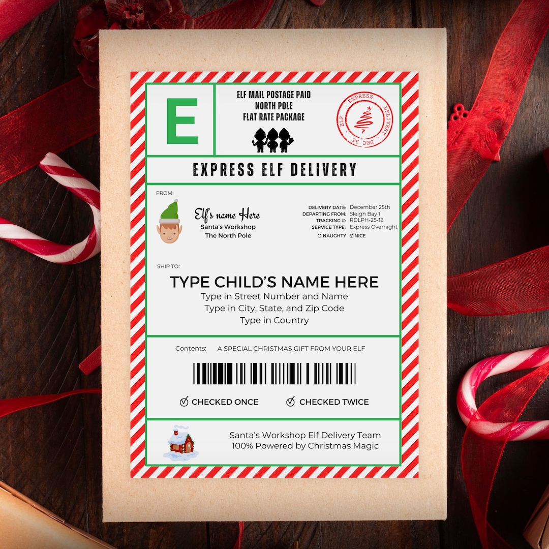 Elf Mail Shipping Labels, Elf Arrival Package, Gift Tag Template, North ...