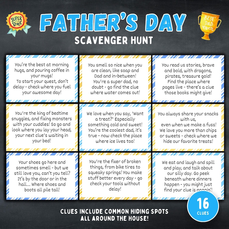 Fathers Day Scavenger Hunt, Dad Treasure Hunt Clues, Father's Day ...