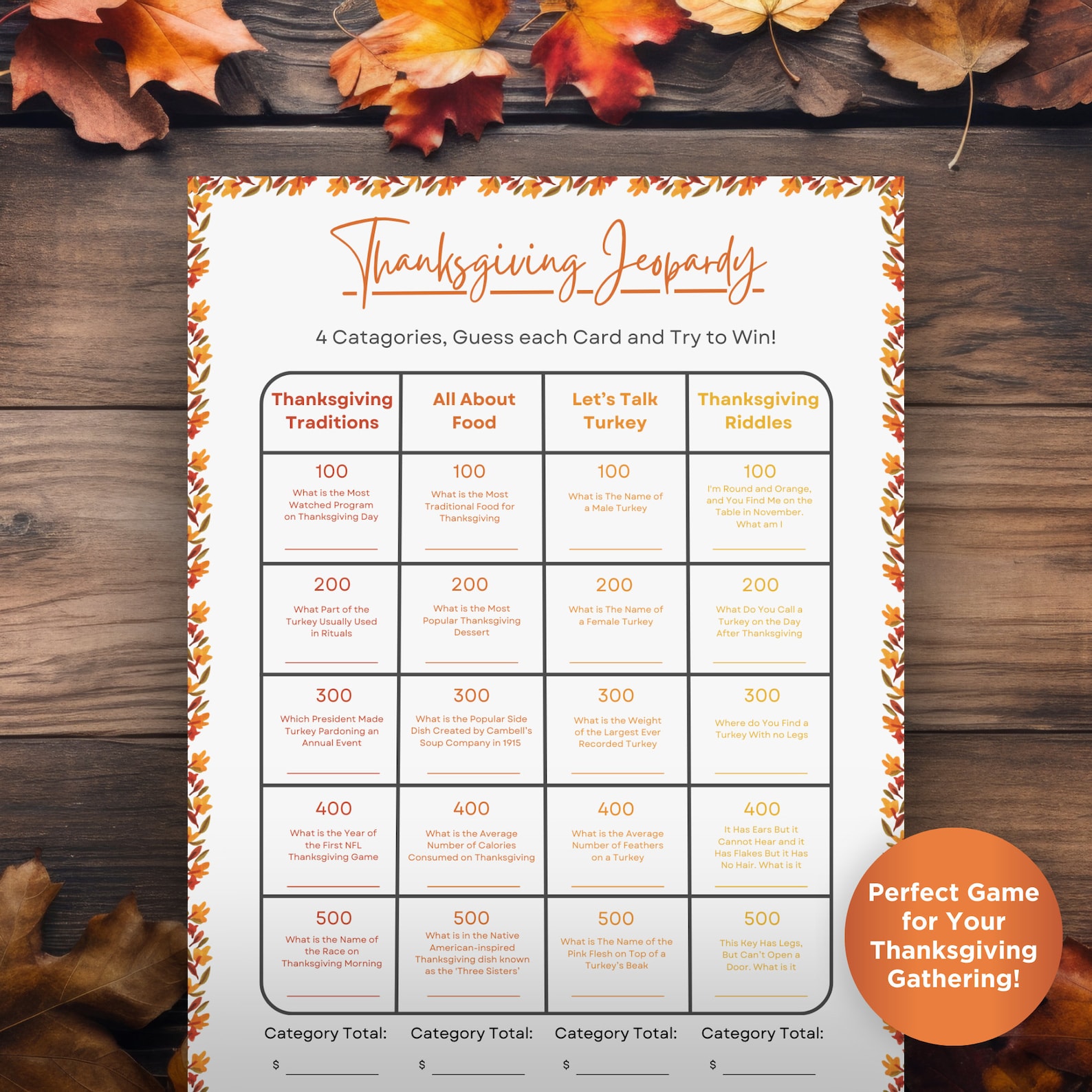 Thanksgiving Jeopardy Game for Family Activity for Friendsgiving Party ...