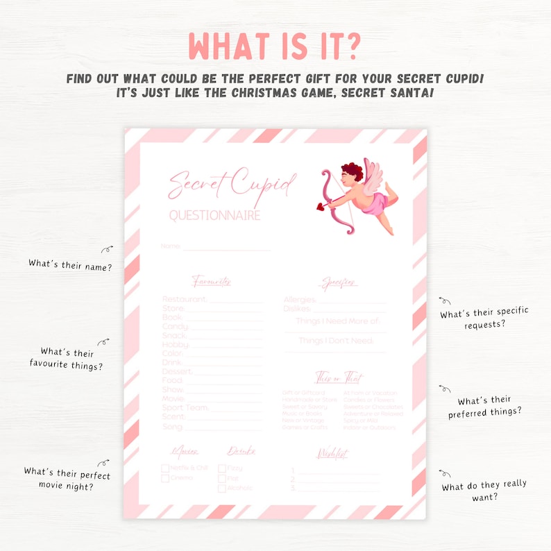Secret Cupid Questionnaire Printable, Valentine's Gift Exchange, Gift ...