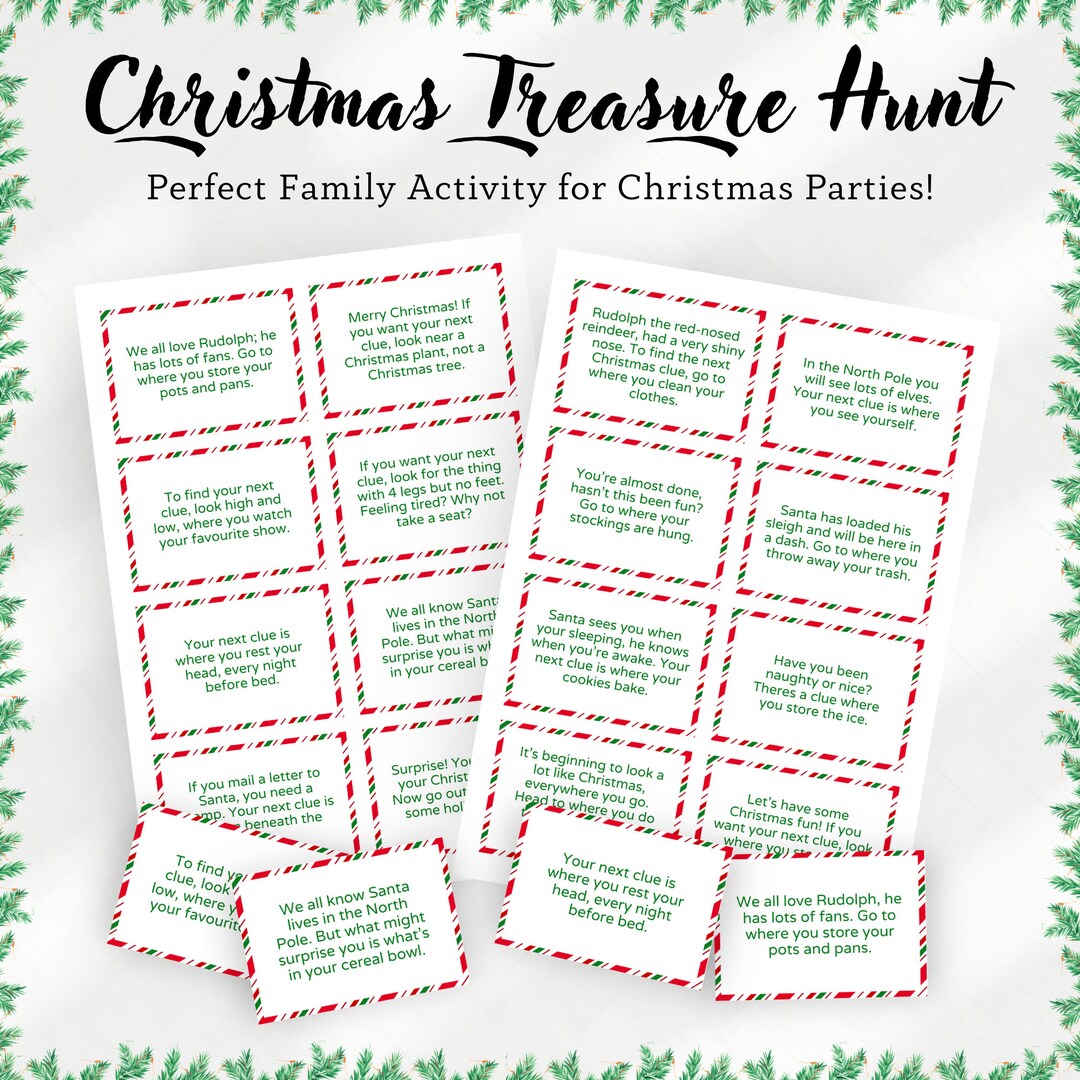 Christmas Scavenger Hunt Printable Game for Kids Treasure Hunt Clues ...