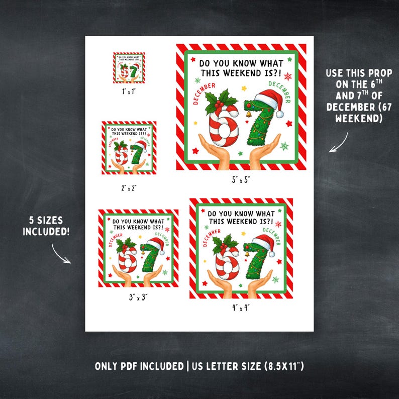 6 7 Printable Elf Prop, Six Seven Funny Meme Christmas, Trending 67 Weekend Sign, December 6th ...