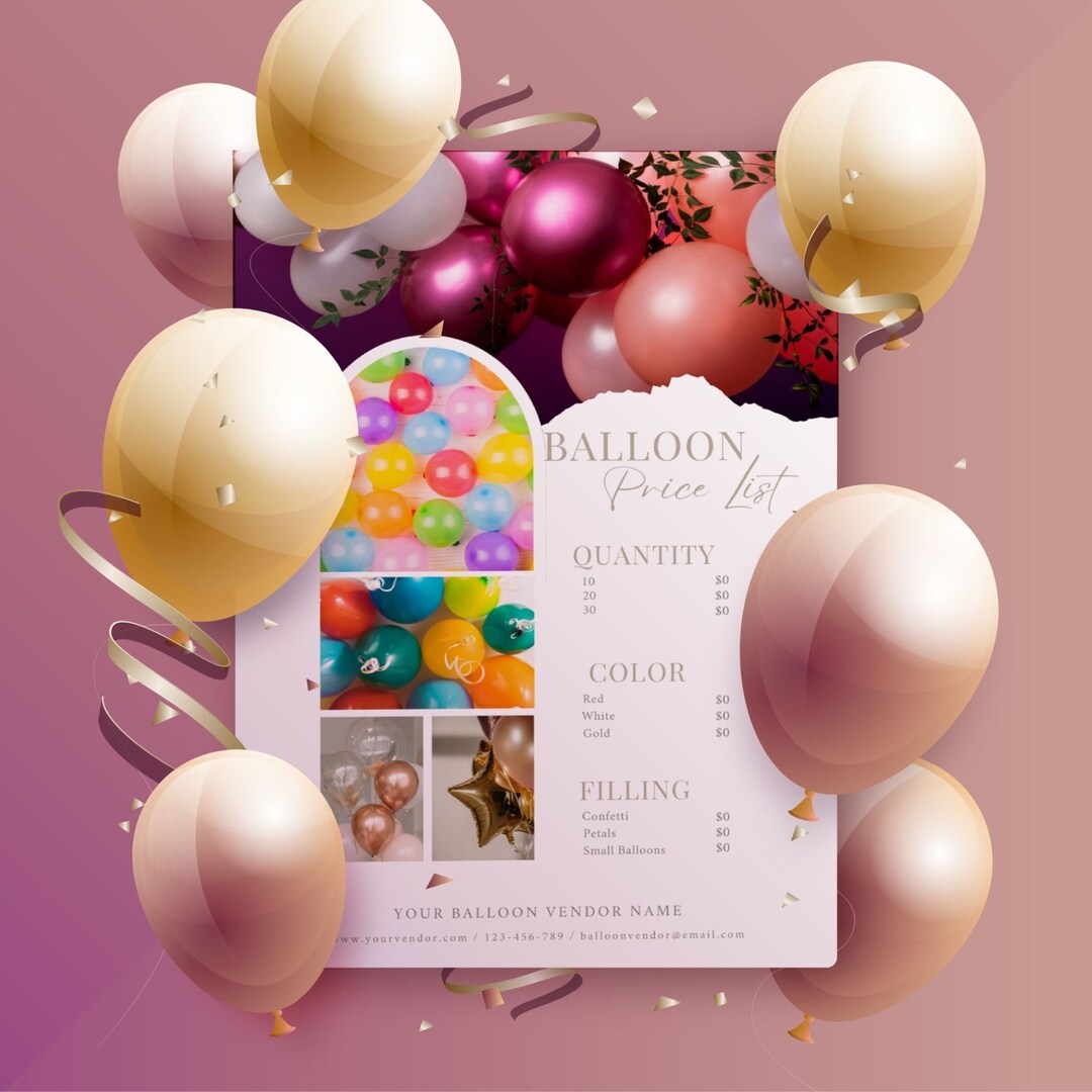 Editable Balloon Price List, Balloon Mockup Template, Balloon Business ...