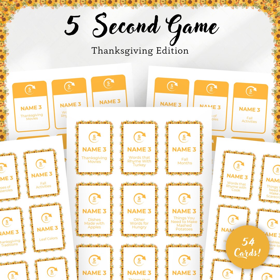 Thanksgiving 5 Second Game, Printable Thanksgiving Game, Thanksgiving ...