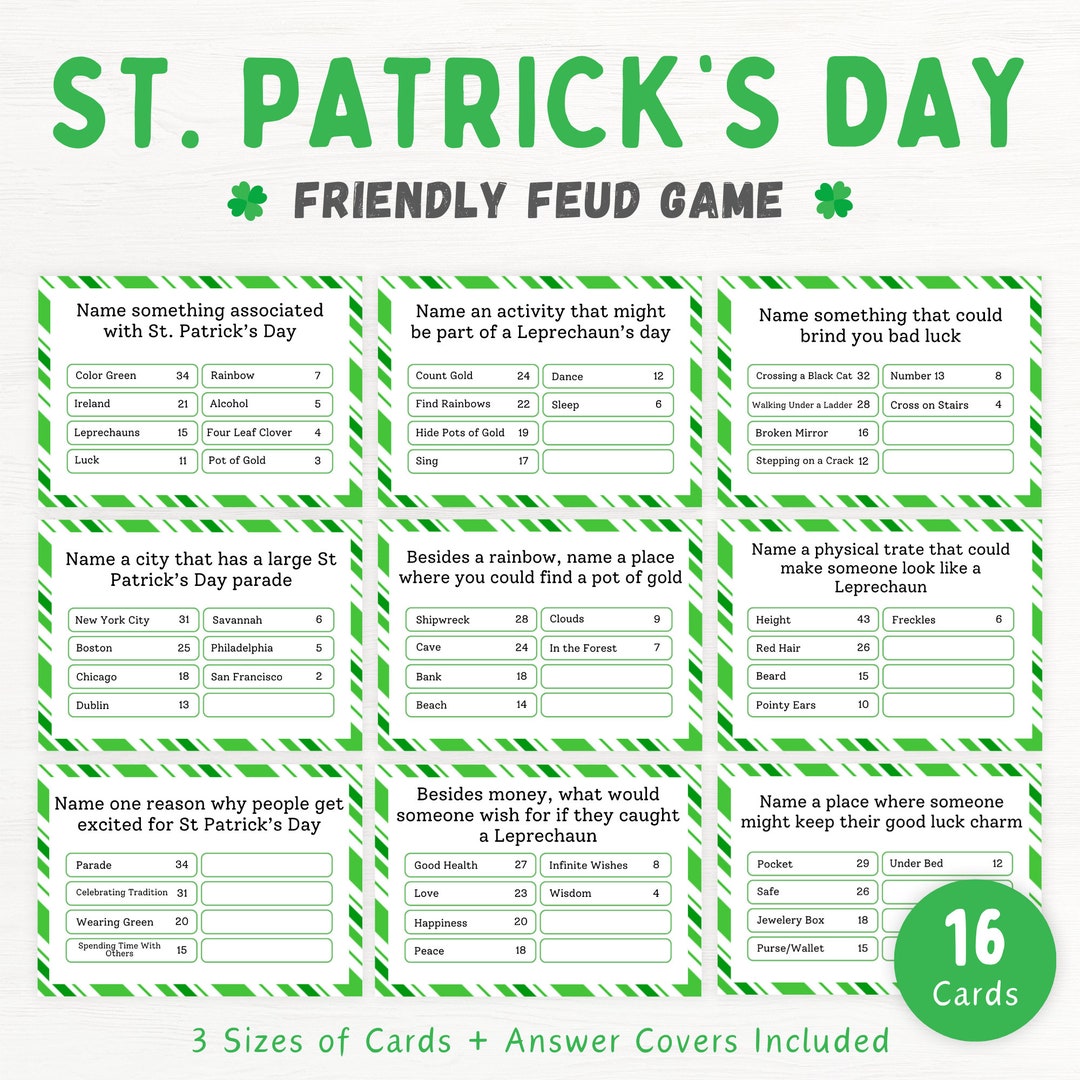 St. Patrick's Day Friendly Feud Game, St Patrick's Day Printable Games ...