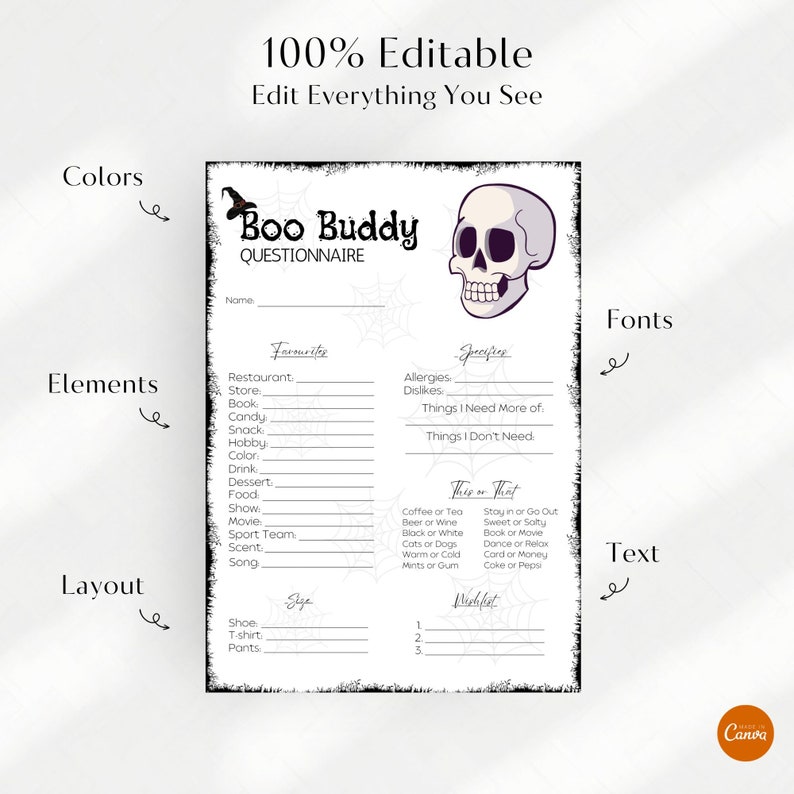 Halloween Boo Buddy Gift Exchange Questionnaire, Boo Buddy ...