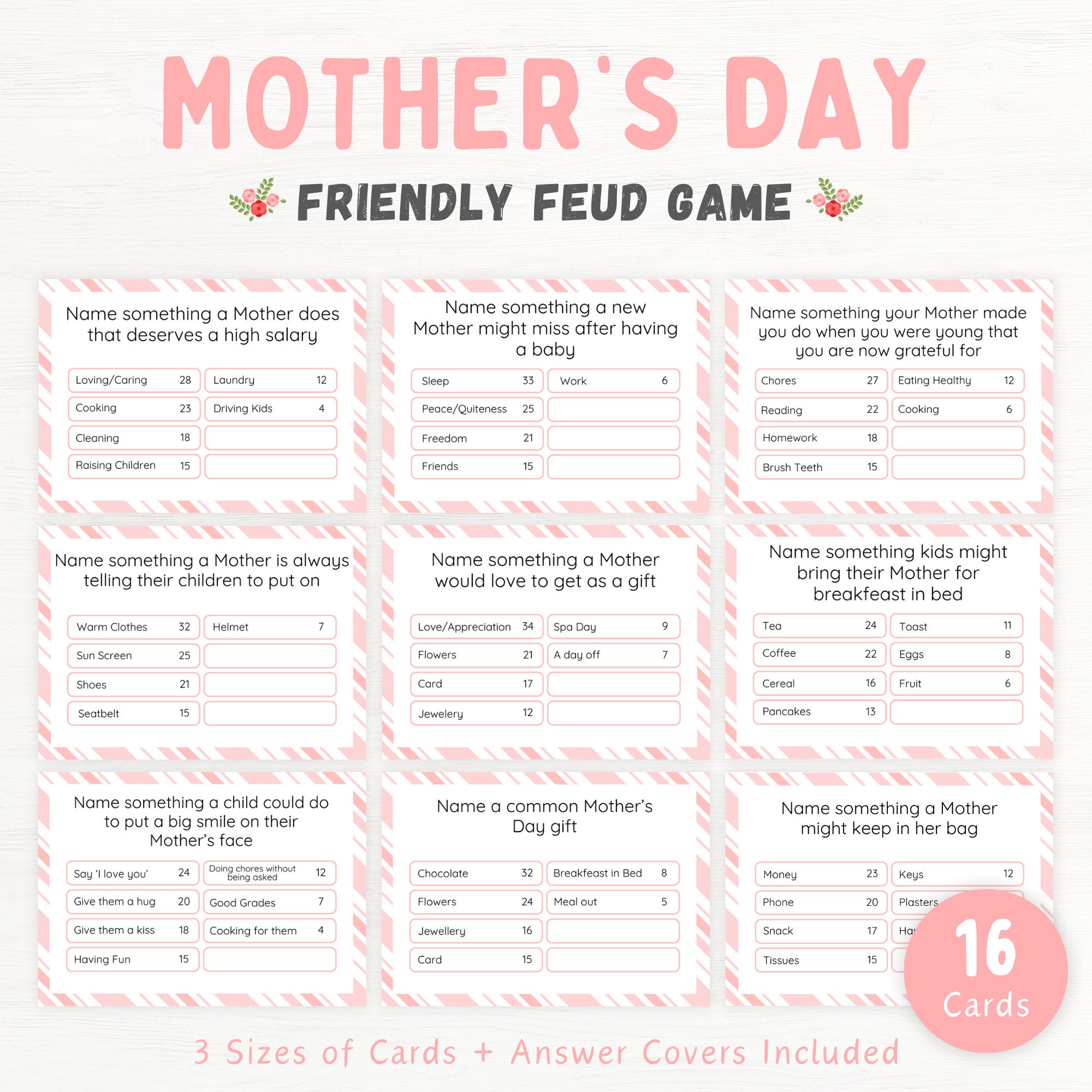 Mother's Day Friendly Feud Game, Mother's Day Trivia Game, Printable ...