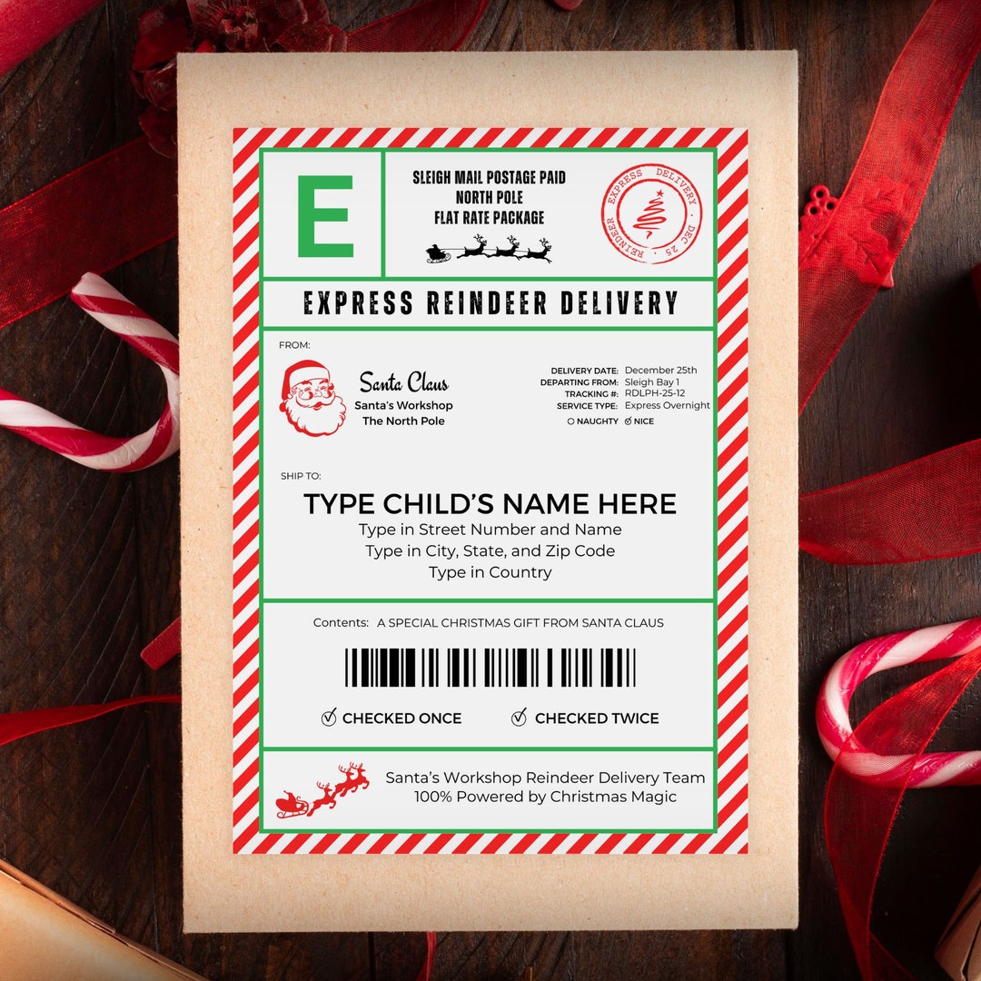 Fake Christmas Shipping Label for Kids Presents From Santa Shipping ...