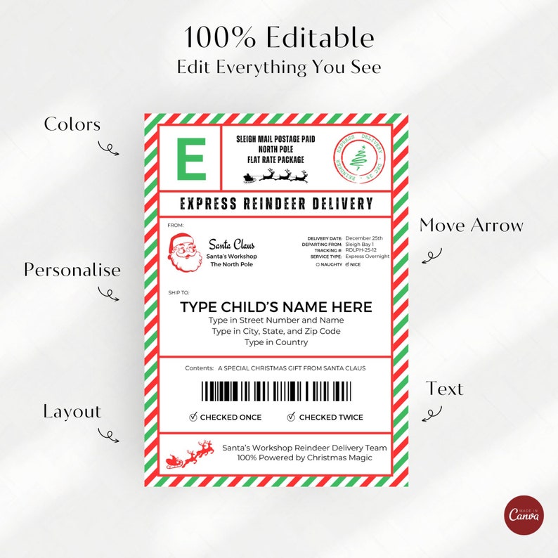 Elf Mail Shipping Labels, Elf Arrival Package, Gift Tag Template, North ...
