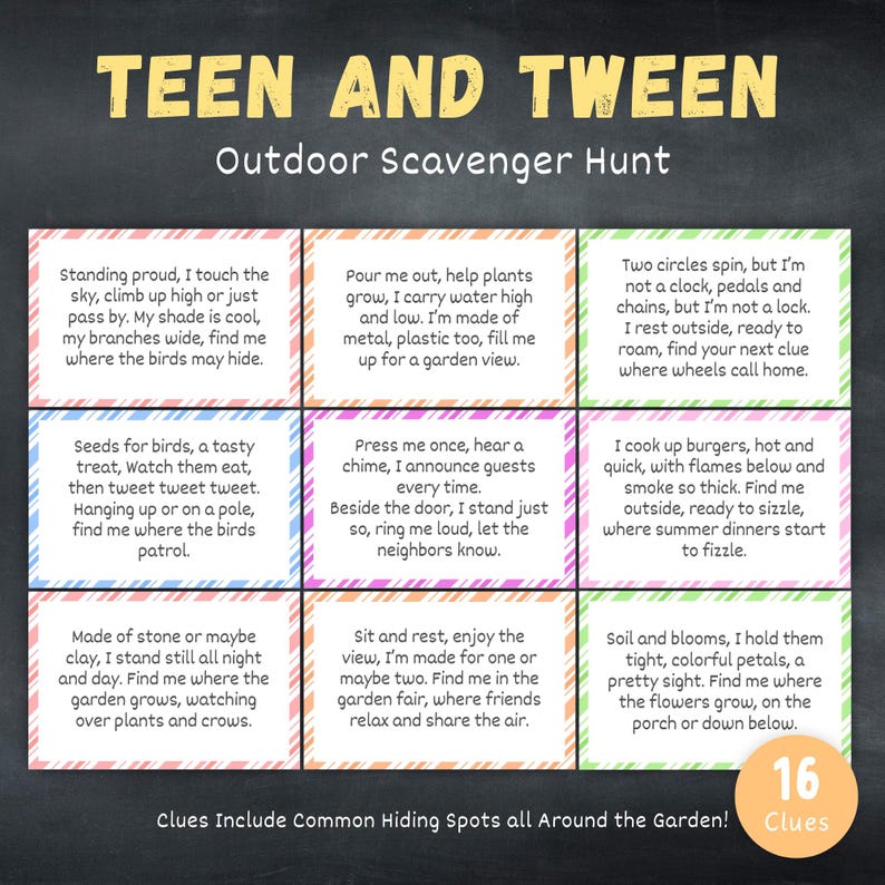 Outdoor Teen and Tween Scavenger Hunt, Treasure Hunt Game Clues for ...