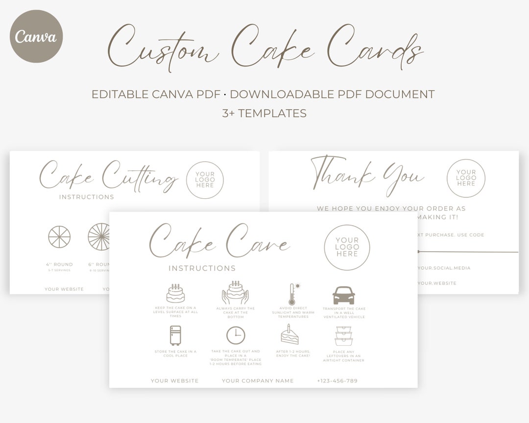 Cake Care Card Template, Cake Cutting Guide, Cake Business Thank You ...