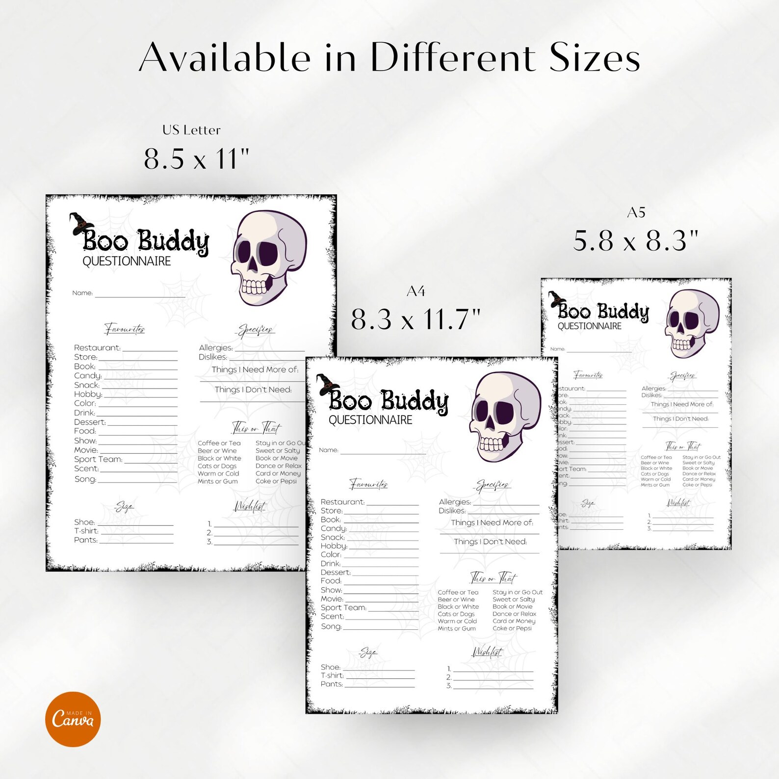 Halloween Boo Buddy Gift Exchange Questionnaire, Boo Buddy ...