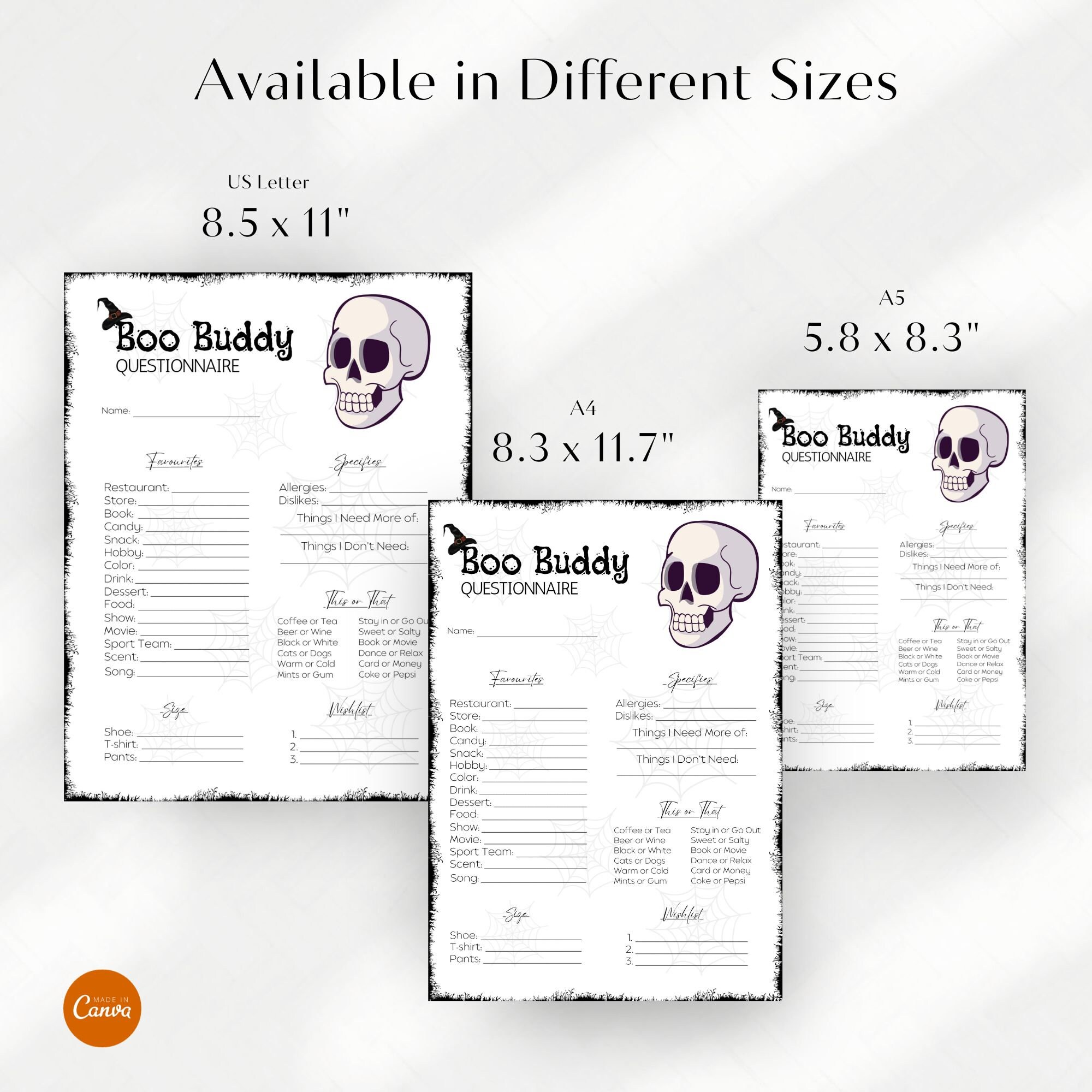 Halloween Boo Buddy Gift Exchange Questionnaire, Boo Buddy ...