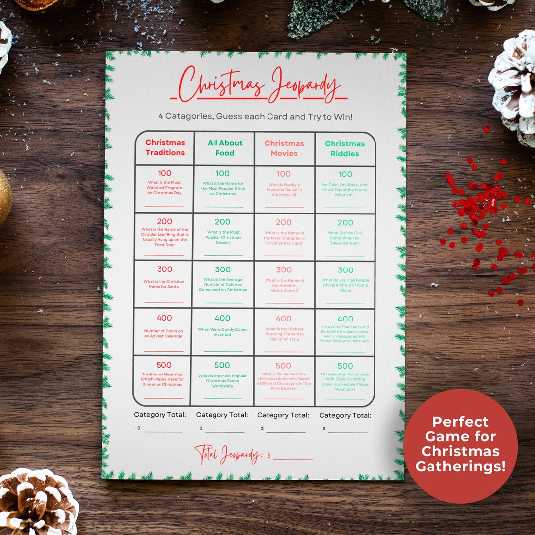 Christmas Jeopardy Game, Holiday Jeopardy Trivia Game, Christmas Family ...