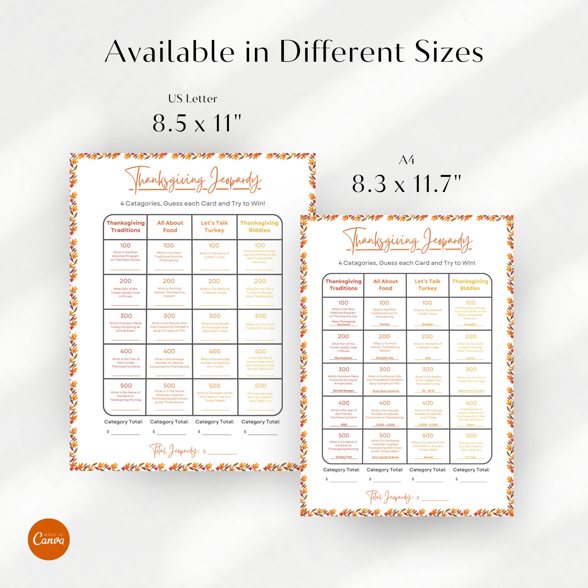 Thanksgiving Jeopardy Game for Family Activity for Friendsgiving Party ...