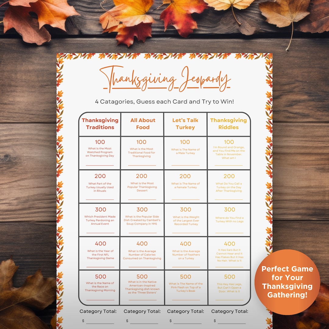 Thanksgiving Trivia Game, Thanksgiving Jeopardy Game, Thanksgiving ...