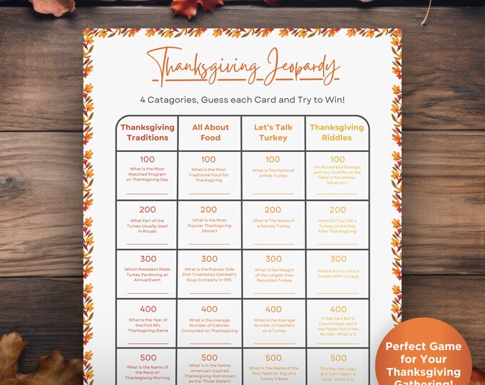 Thanksgiving Trivia Game, Thanksgiving Jeopardy Game, Thanksgiving ...