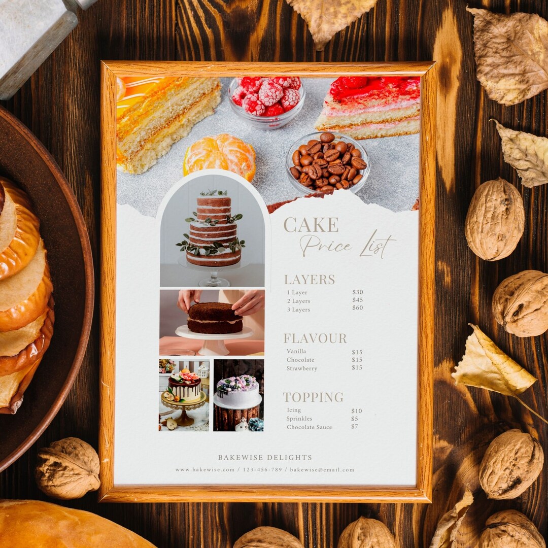 Cake Price List for Bakery Pricing Guide for Bakers Menu Editable ...