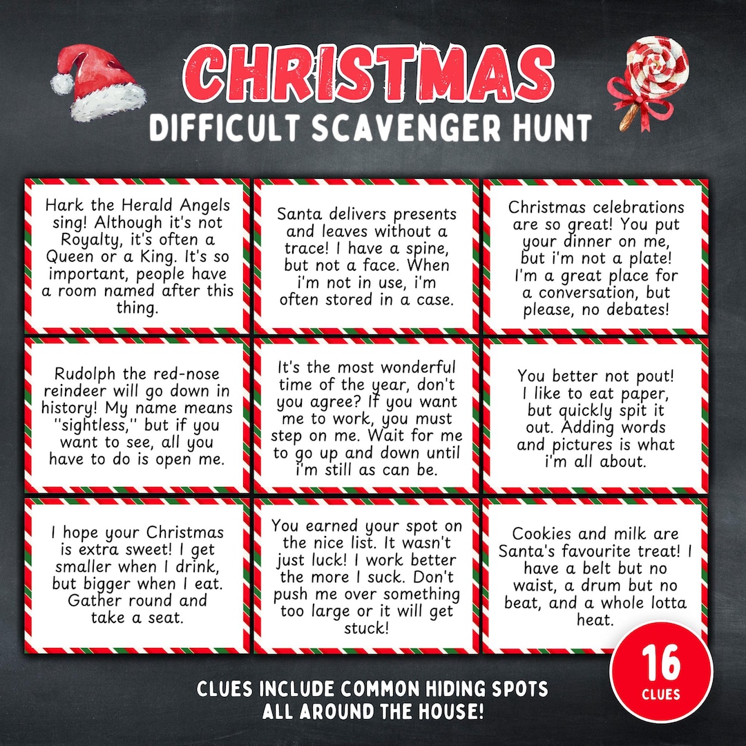 Difficult Christmas Treasure Hunt, Difficult Christmas Scavenger Hunt ...