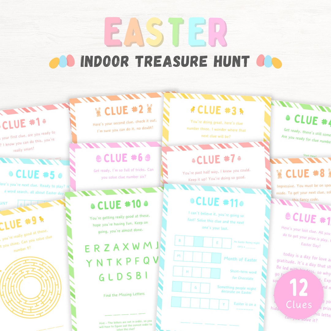 Easter Scavenger Hunt for Kids, Indoor Easter Game, Treasure Hunt Clues ...