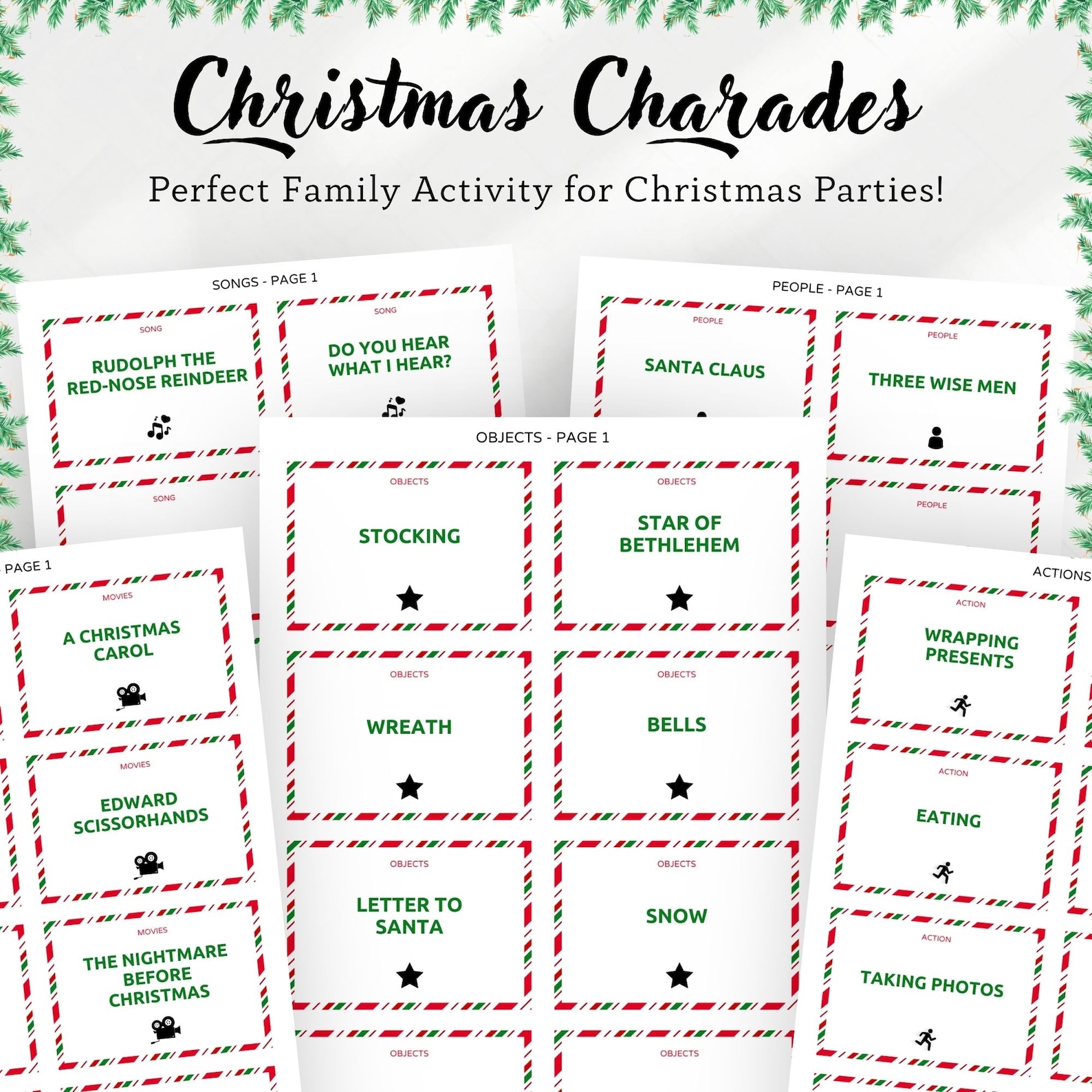 Christmas Charades for Kids Christmas Activity Printable Party Game ...