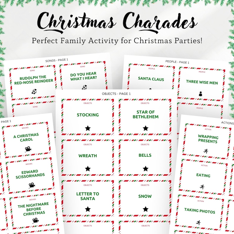 Christmas Charades for Kids Christmas Activity Printable Party Game ...