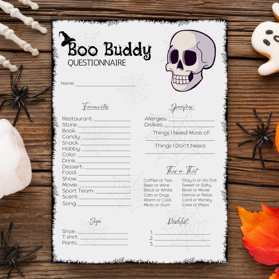 Halloween Boo Buddy Gift Exchange Questionnaire, Boo Buddy ...