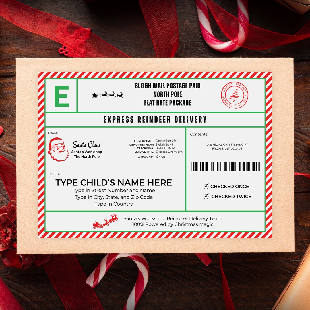Elf Mail Shipping Label Editable, Santa Shipping Label, Sleigh Mail ...