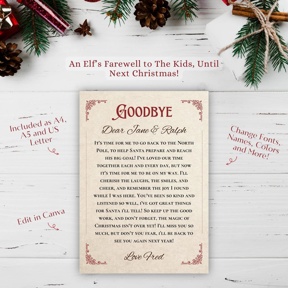 Editable Elf Goodbye Letter, Elf Departure Letter, Elf Farewell Letter ...