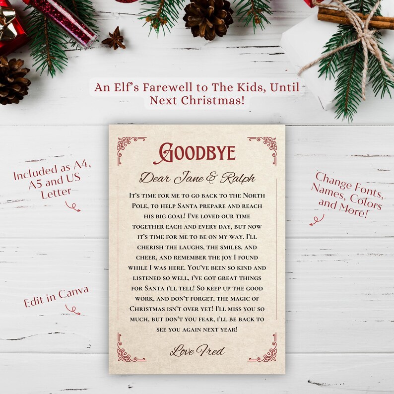 Editable Elf Goodbye Letter, Elf Departure Letter, Elf Farewell Letter ...