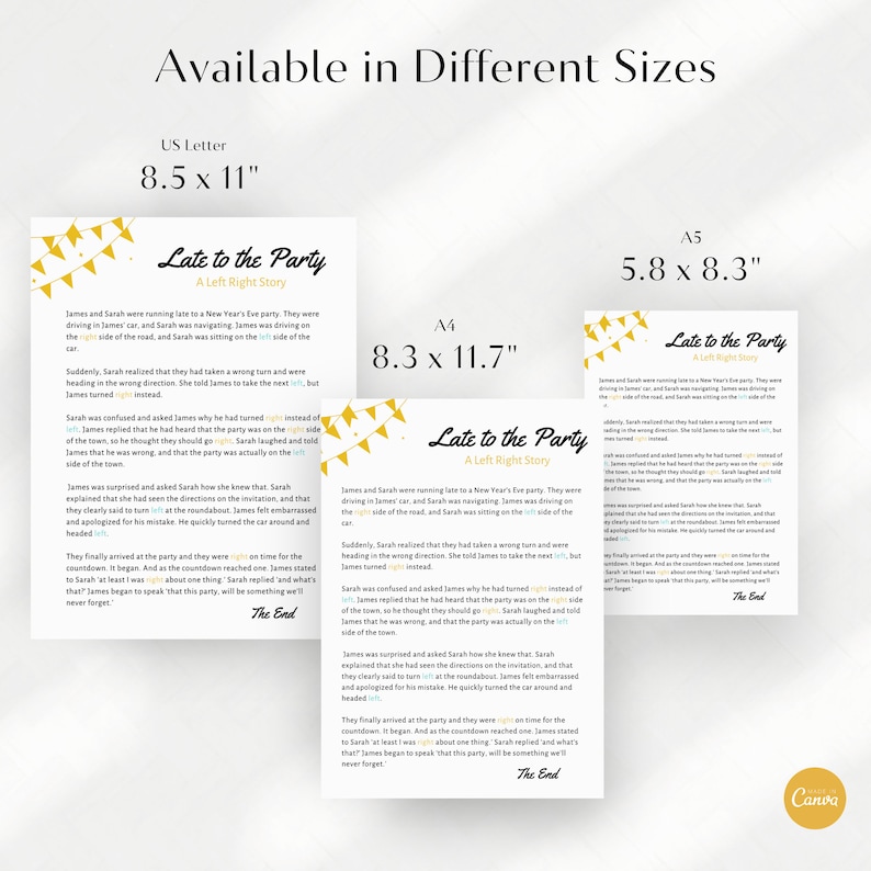 New Year's Left Right Game, Printable New Year's Eve Left Right Story ...