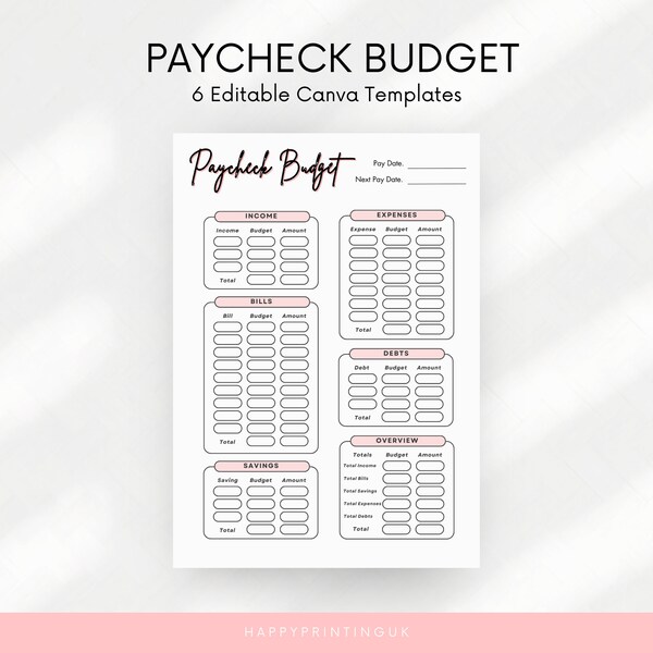 Pay Check Budget Template - Etsy