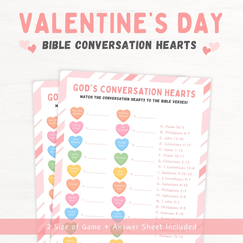 God's Conversation Hearts Bible Match Game, Valentine Bible Match Party ...