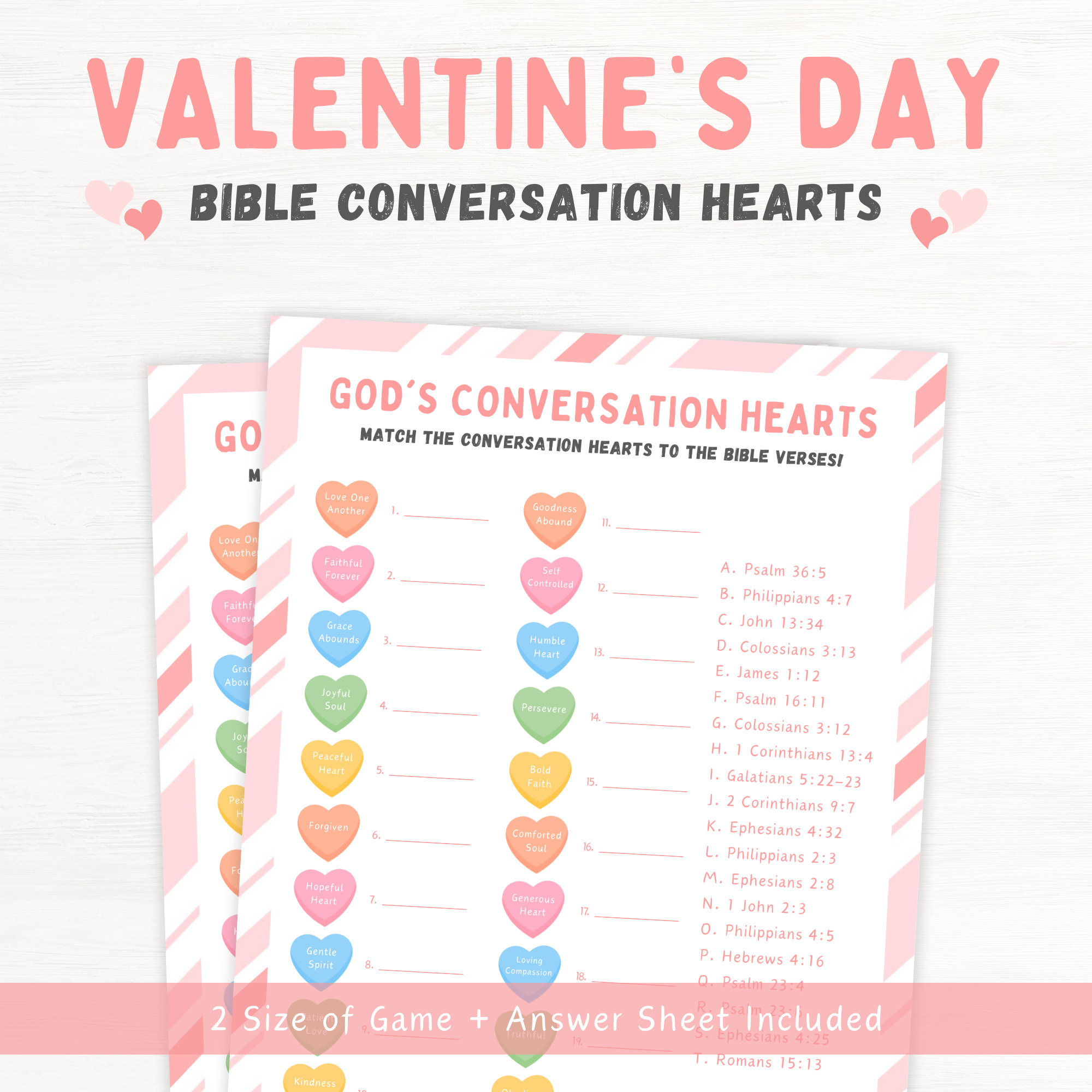 God's Conversation Hearts Bible Match Game, Valentine Bible Match Party ...