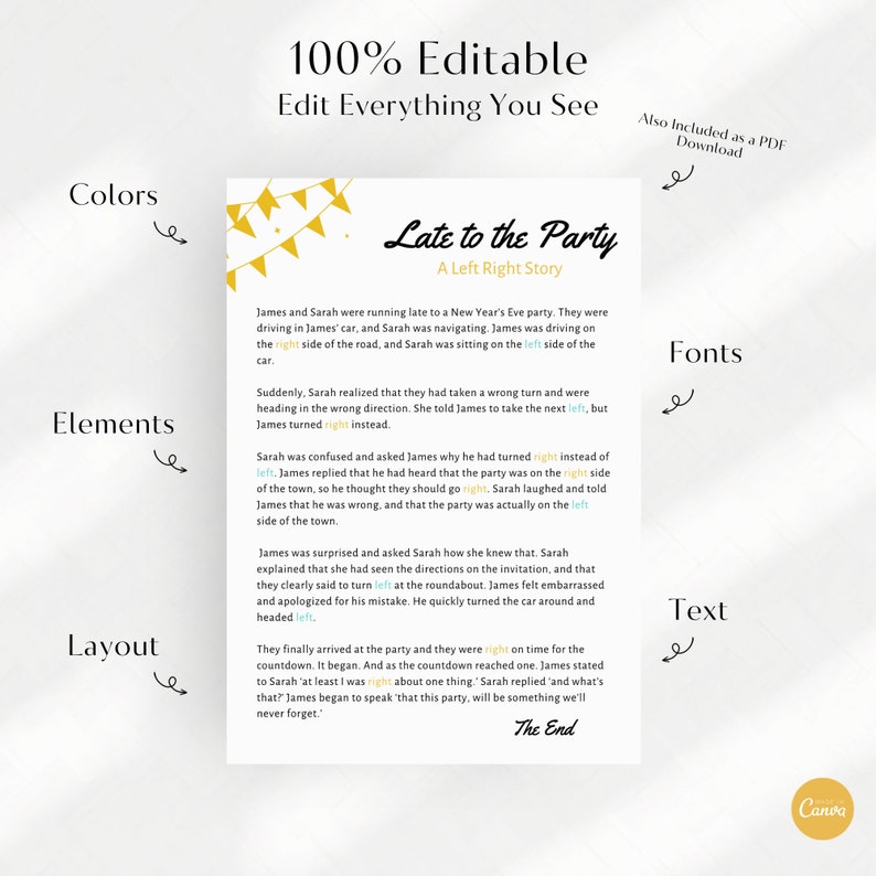 New Year's Left Right Game, Printable New Year's Eve Left Right Story ...