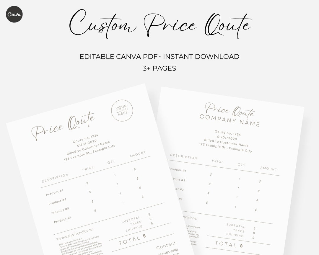 Price Quote Template, Professional Business Cost Calculation, Editable ...
