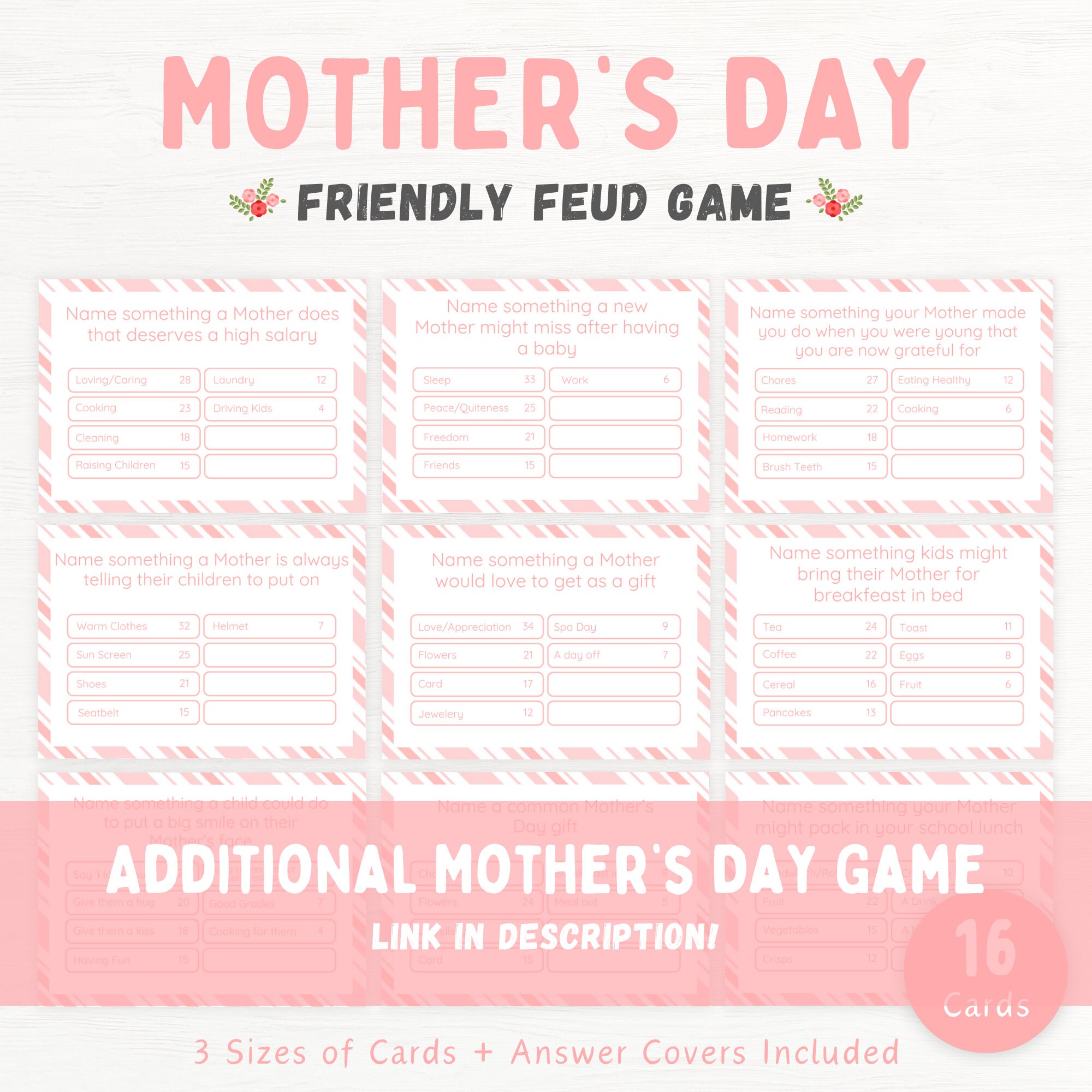 Mother's Day Friendly Feud Game, Mother's Day Trivia Game, Printable ...