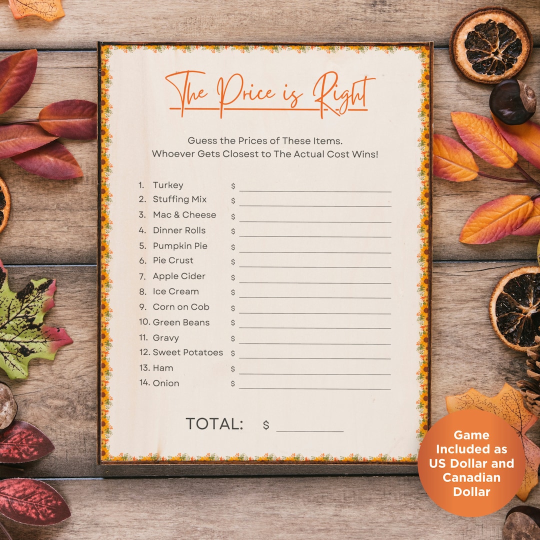 Thanksgiving Price is Right Printable Guessing Game for Turkey Day Fun ...