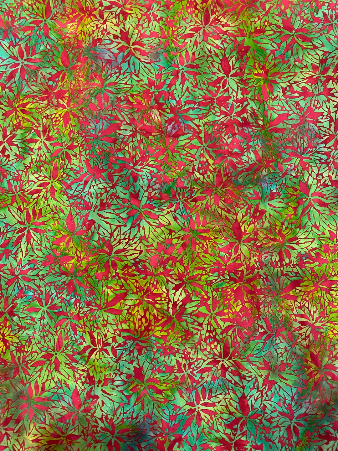 Red and Green Floral Print Batik Fabric - Etsy