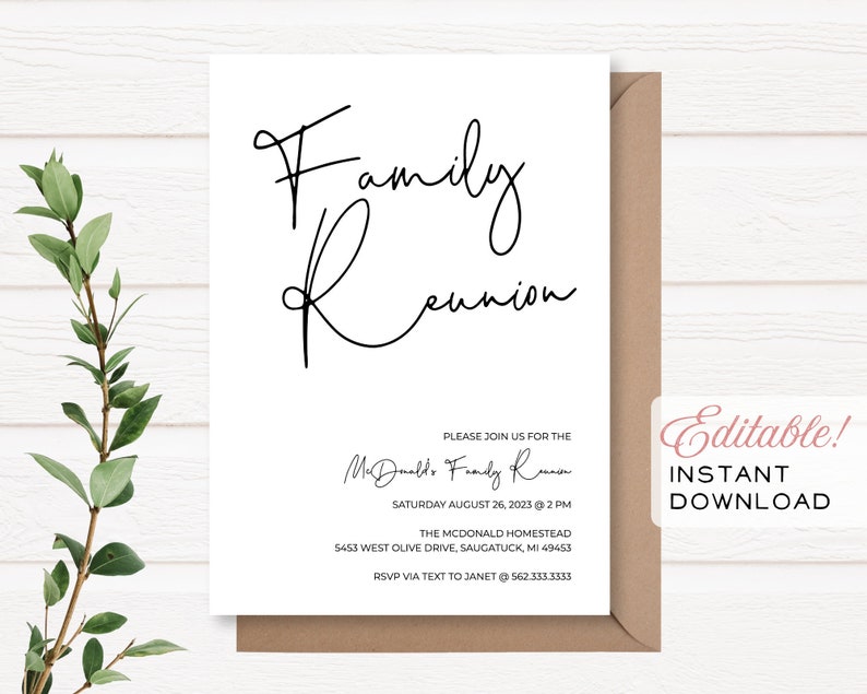 Casual Minimalist Family Reunion Editable Customizable Invitation Card ...
