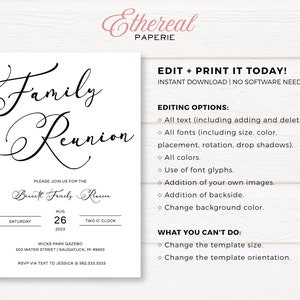 Minimalist Family Reunion Editable Customizable Invitation Card | 5 X 7 ...