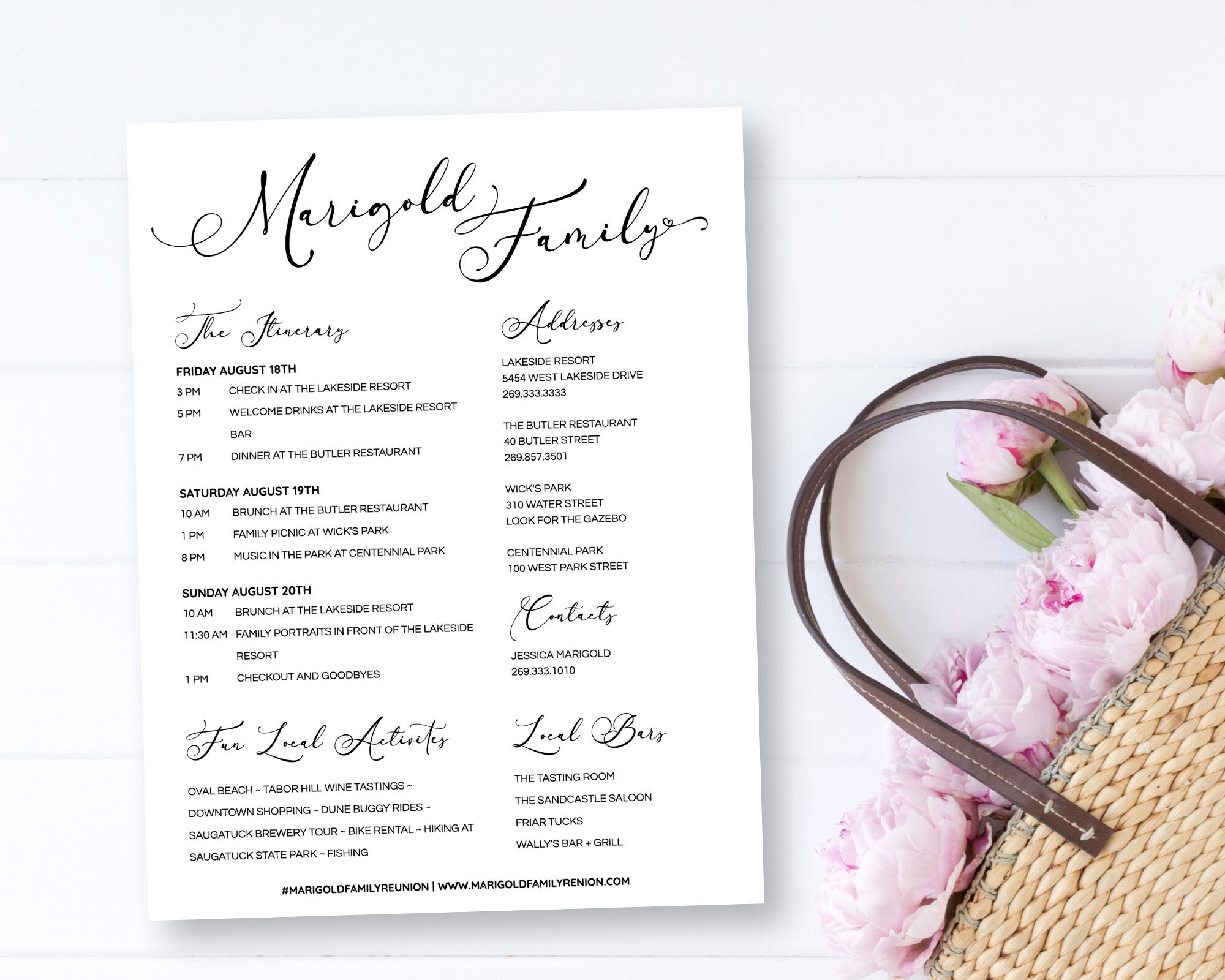 Minimalist Family Reunion Editable Customizable Event Itinerary ...