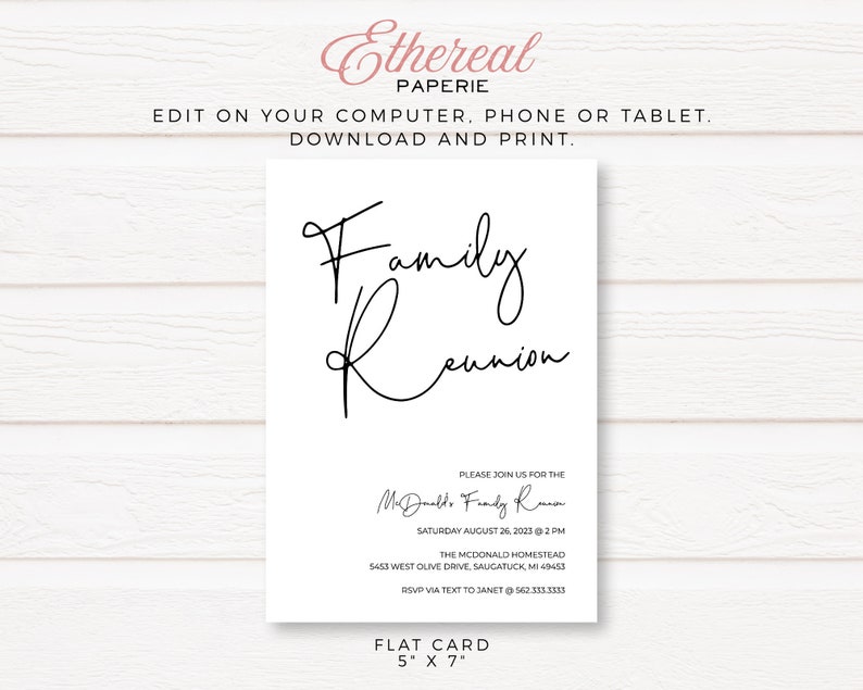 Casual Minimalist Family Reunion Editable Customizable Invitation Card ...