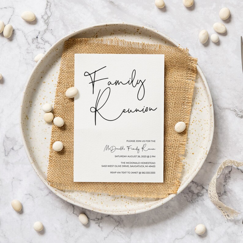 Casual Minimalist Family Reunion Editable Customizable Invitation Card ...