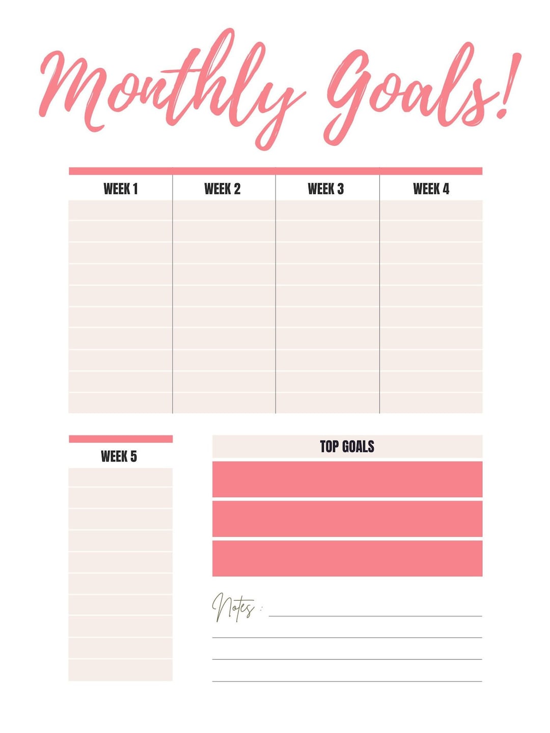 Monthly Goals Chart Template - Etsy